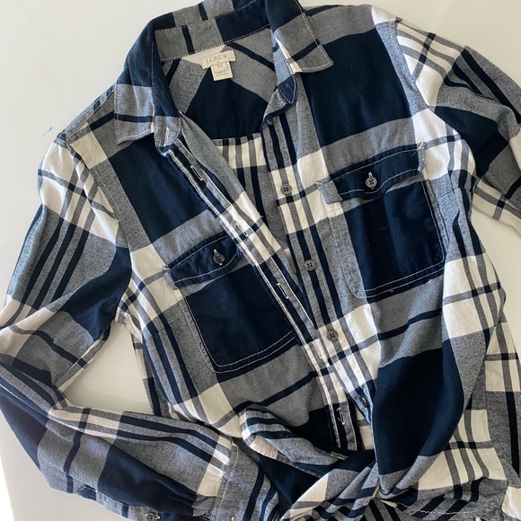 J Crew Factory Tops J Crew Midnight Blue Plaid Flannel Shirt Xs